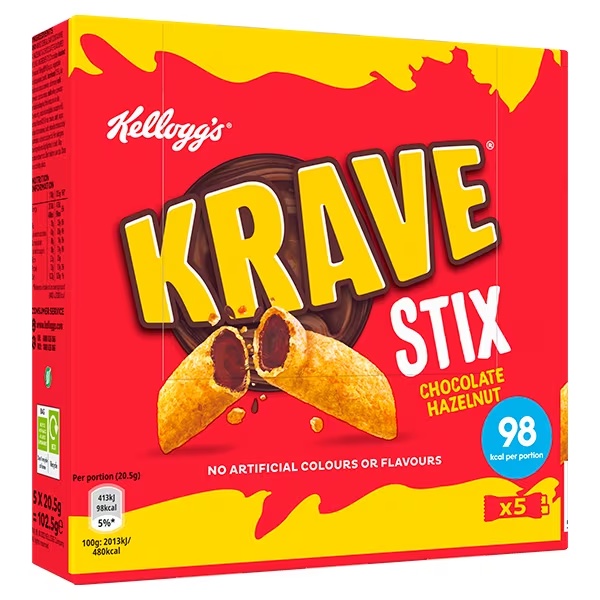 Osta Kelloggs KRAVE Chocolate Hazelnut Stix 102g Coopers Candy